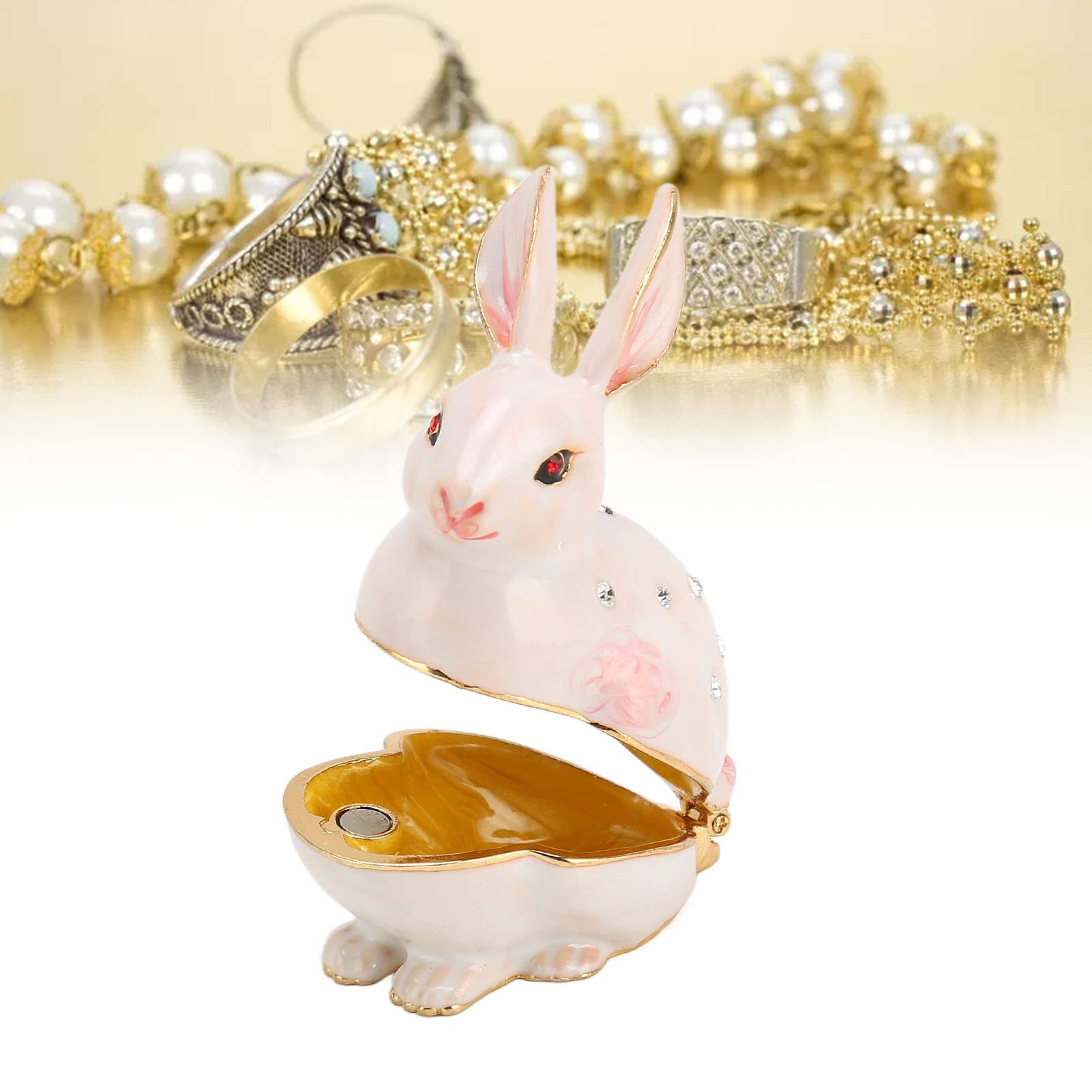 Cyrank Bunny Trinket Box, White Rabbit Enameled Cute Animals Design ...