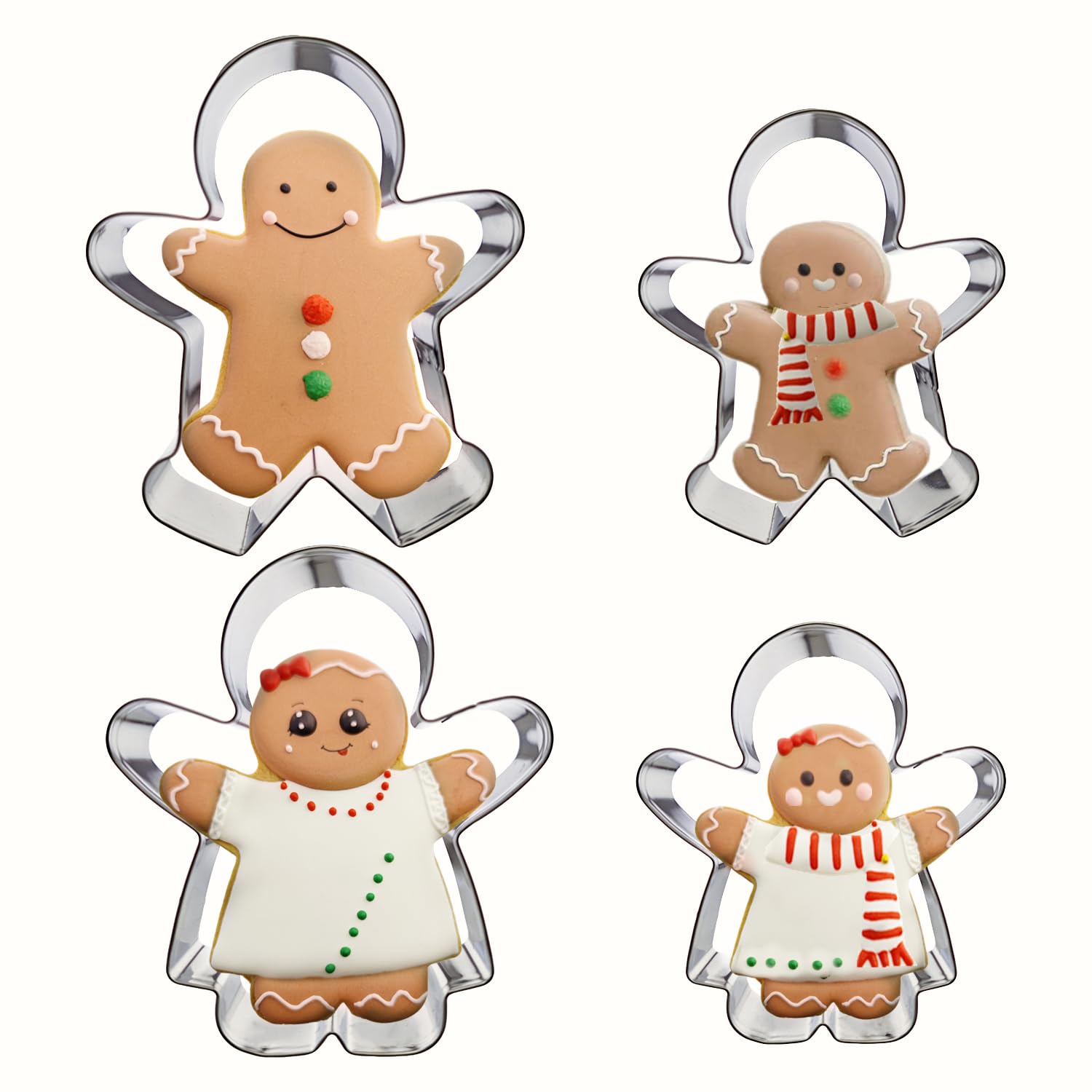 Amazon.com: 4Pcs Gingerbread Man Cookie Cutters, Size 4.5" 3.1" Ginger ...