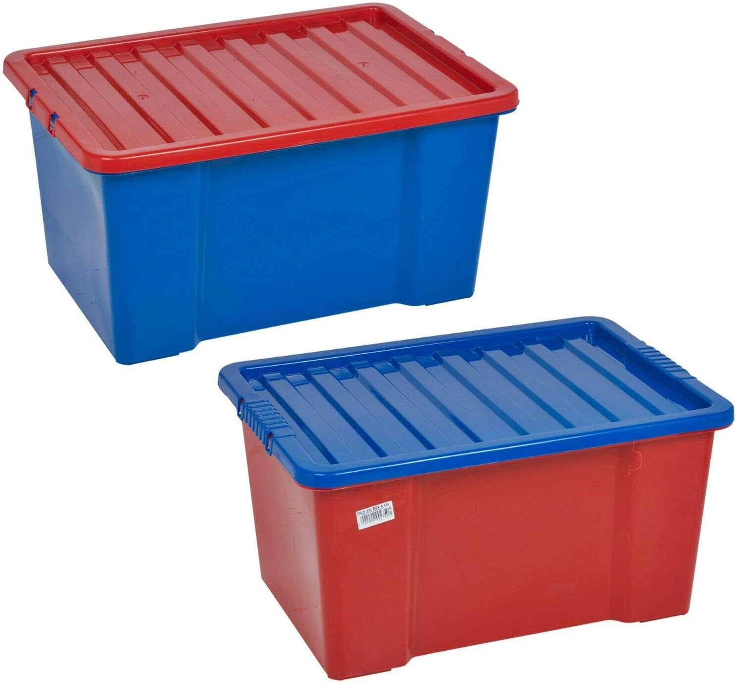 URBNLIVING 50 Liter Coloured Storage Box & Lid Dark Blue Box with Red ...