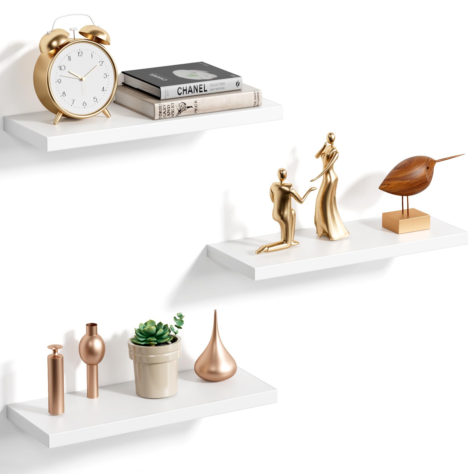 YIGANG Wall Mounted Floating Shelves?Set of 3 White Floating Display ...