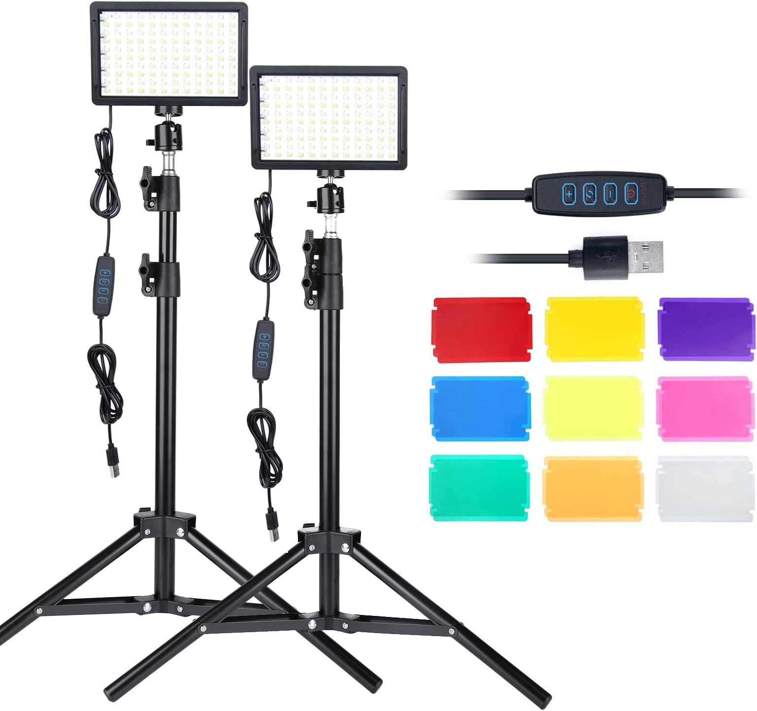 Amazon | UBeesize LED撮影用ライト 2packsセット 8インチビデオライト 俯瞰撮影 三脚 カラーフィルター付き led ...