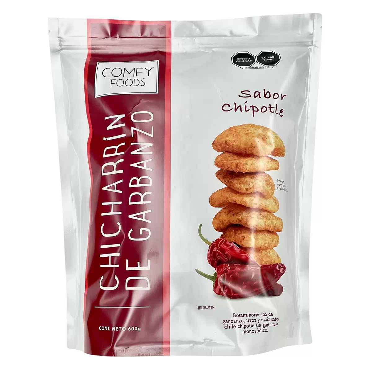 Comfy Foods Chicharrín de Garbanzo Sabor Chipotle 600g, Snack Vegano ...