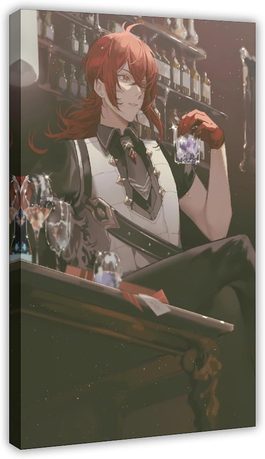 Amazon.com: Genshin Impact Diluc Ragnvindr Anime（2） Canvas Poster ...