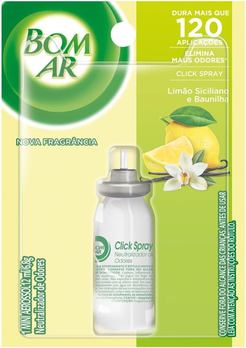 Bom Ar Aromatizador Click Spray Refil Limão Siciliano e Baunilha 12ml ...