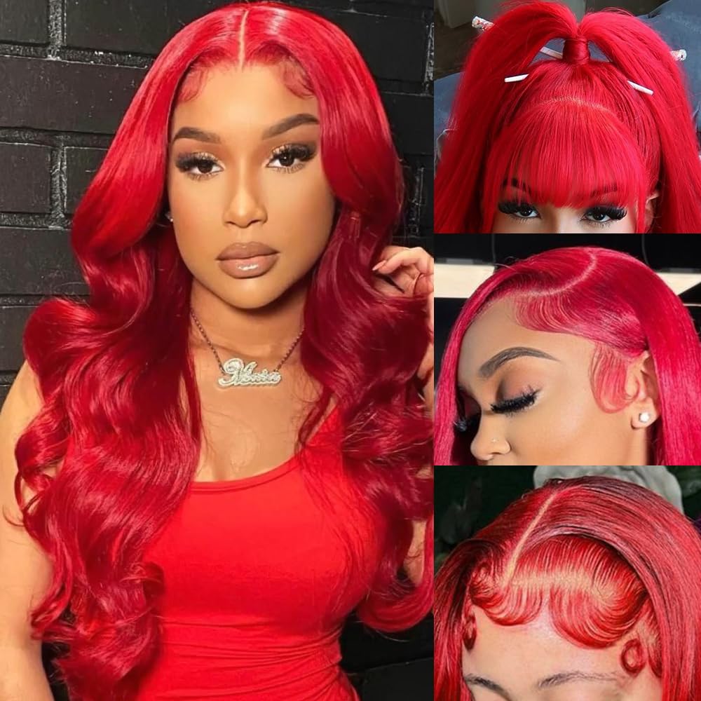 Amazon.com : Lotulo Red Wig Human Hair 13x4 Red Lace Front Wigs Human ...