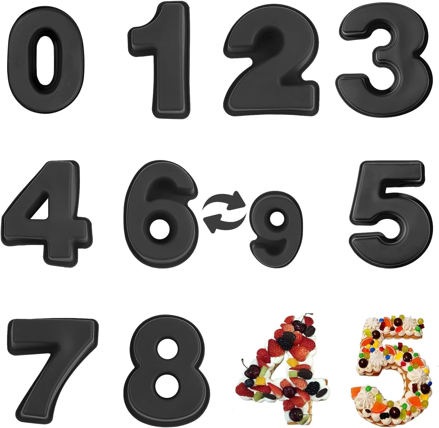 Amazon.com: sinirttou 9 Pack Large Number Cake Pans, 3D Silicone Cake ...