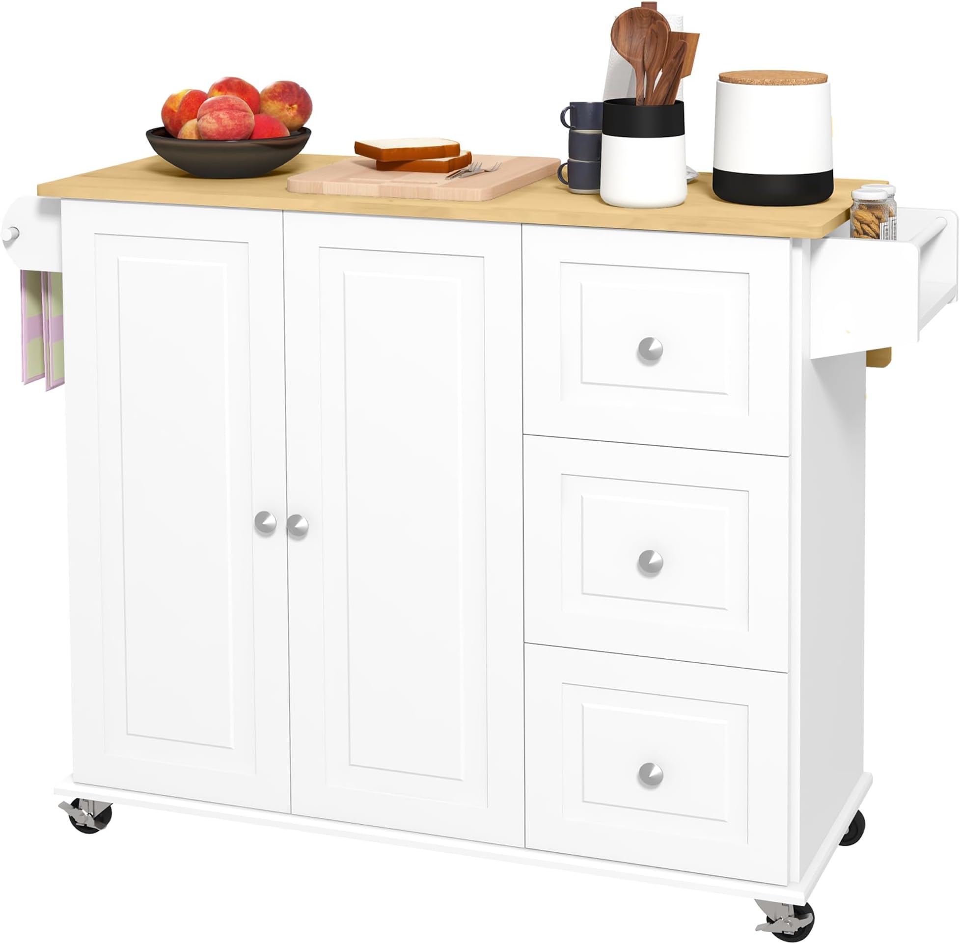 Amazon.com: HOMCOM Drop Leaf Kitchen Island on Wheels, Rolling Kitchen ...