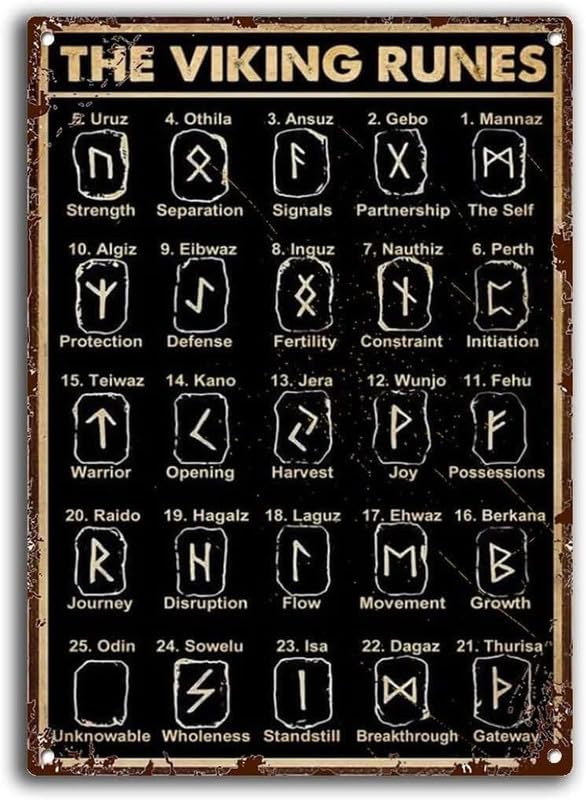 SitrMGH Vintage Style Metal Tin Sign Viking Rune Knowledge Wall Art ...