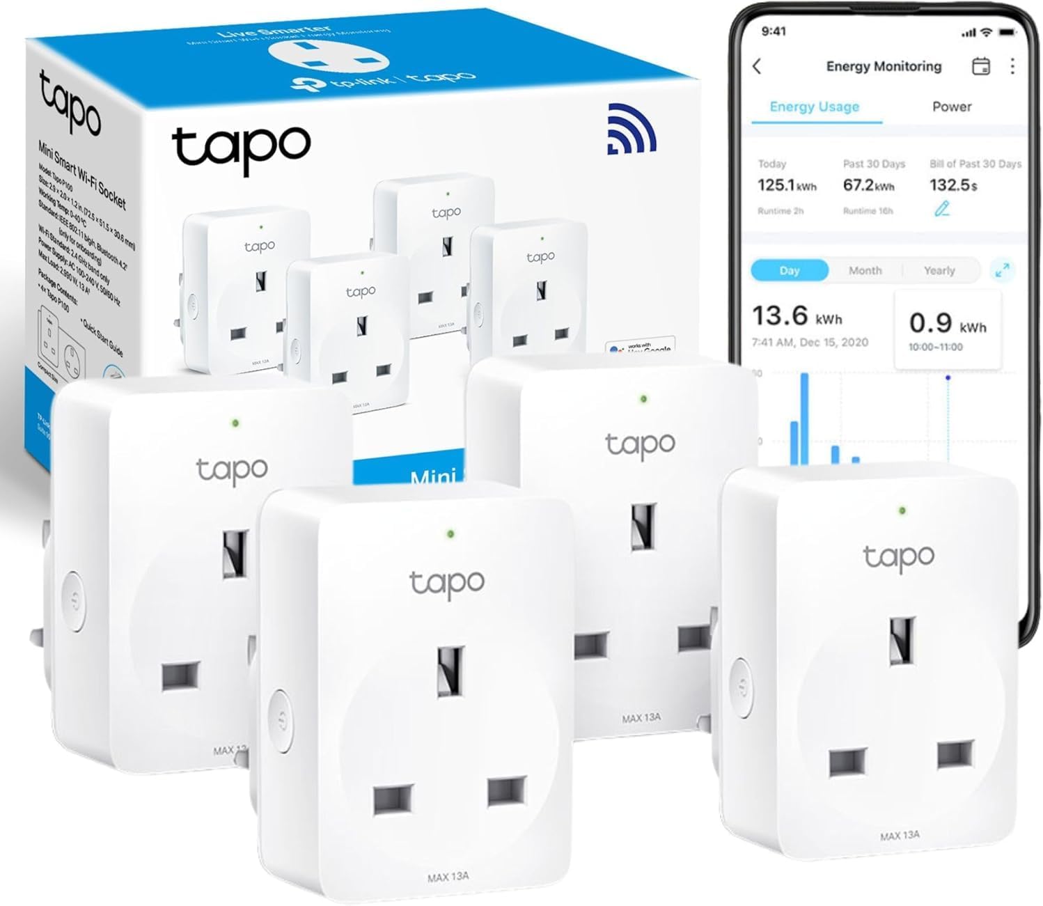 Tapo P110 (4-Pack) Smart Plug, WiFi Plug, Energy Monitoring ...