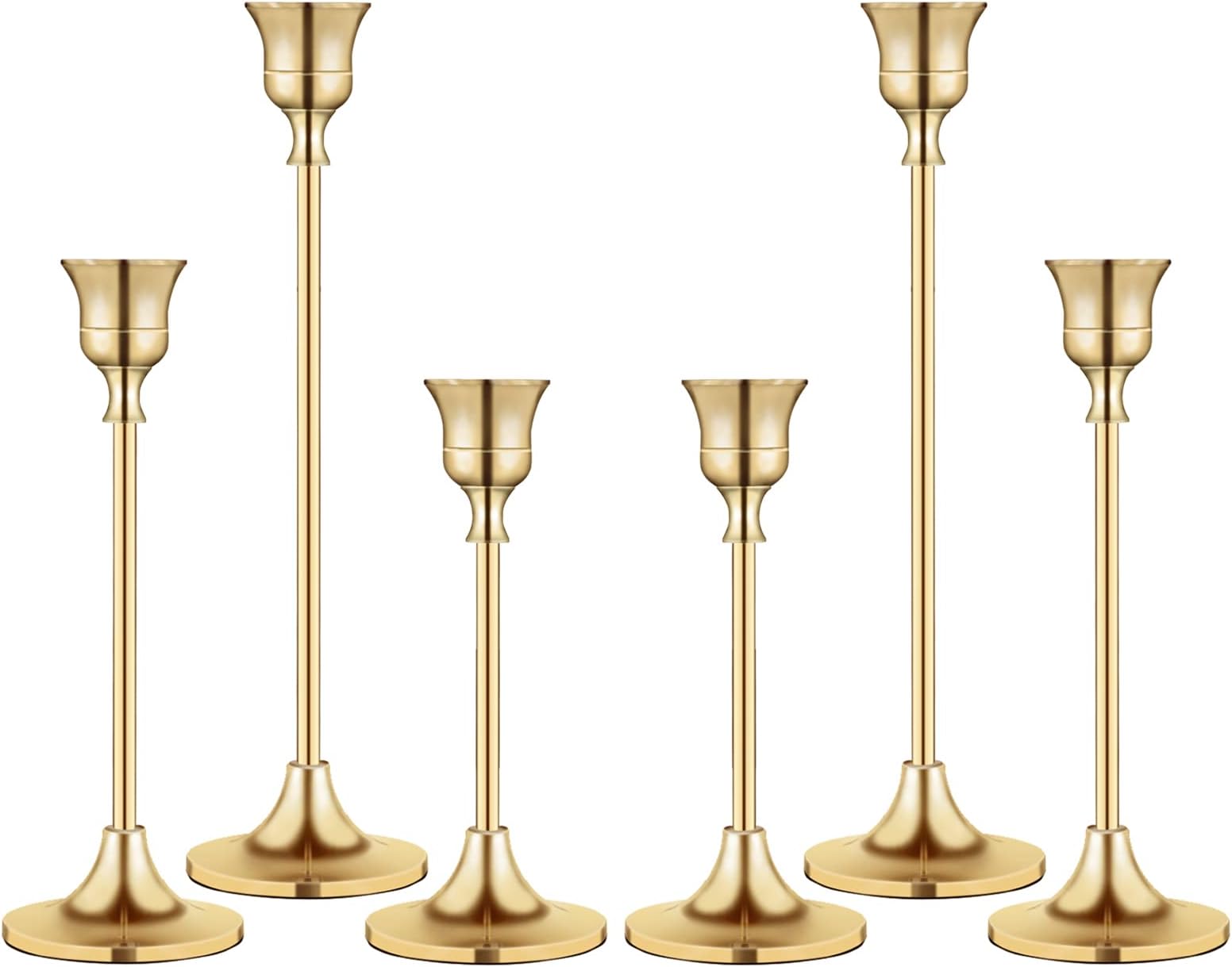 Amazon.com: Brass Taper Candle Holders - Set of 6 Antique Brass Finish ...