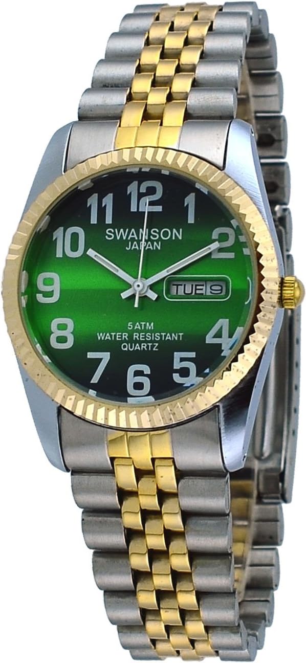 Amazon.com: Swanson Japan Men's Two Tone Day Date Easy Reader Smooth ...