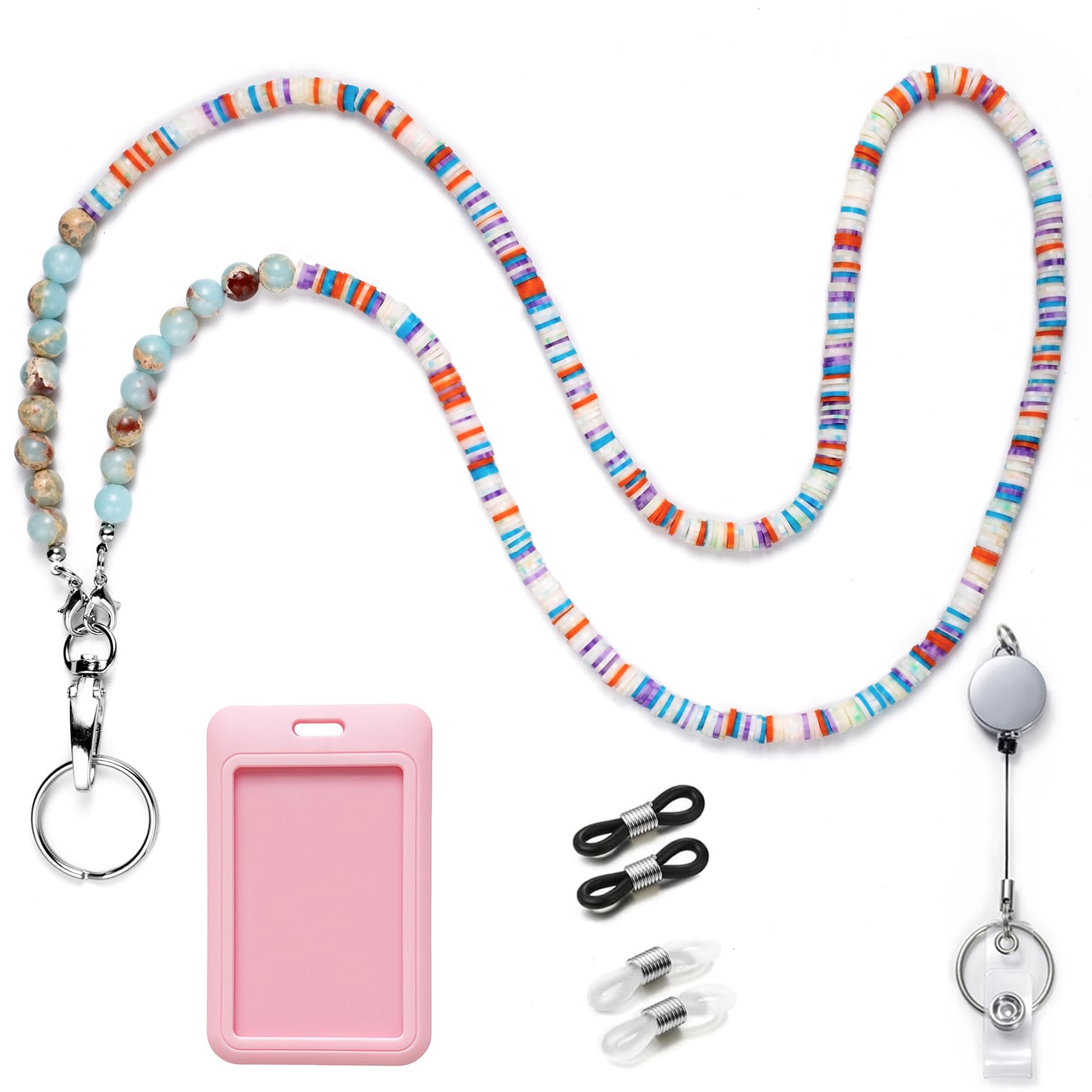 Amazon.com : Sruchy Lanyards for ID Badges, Boho Beaded Colorful ...