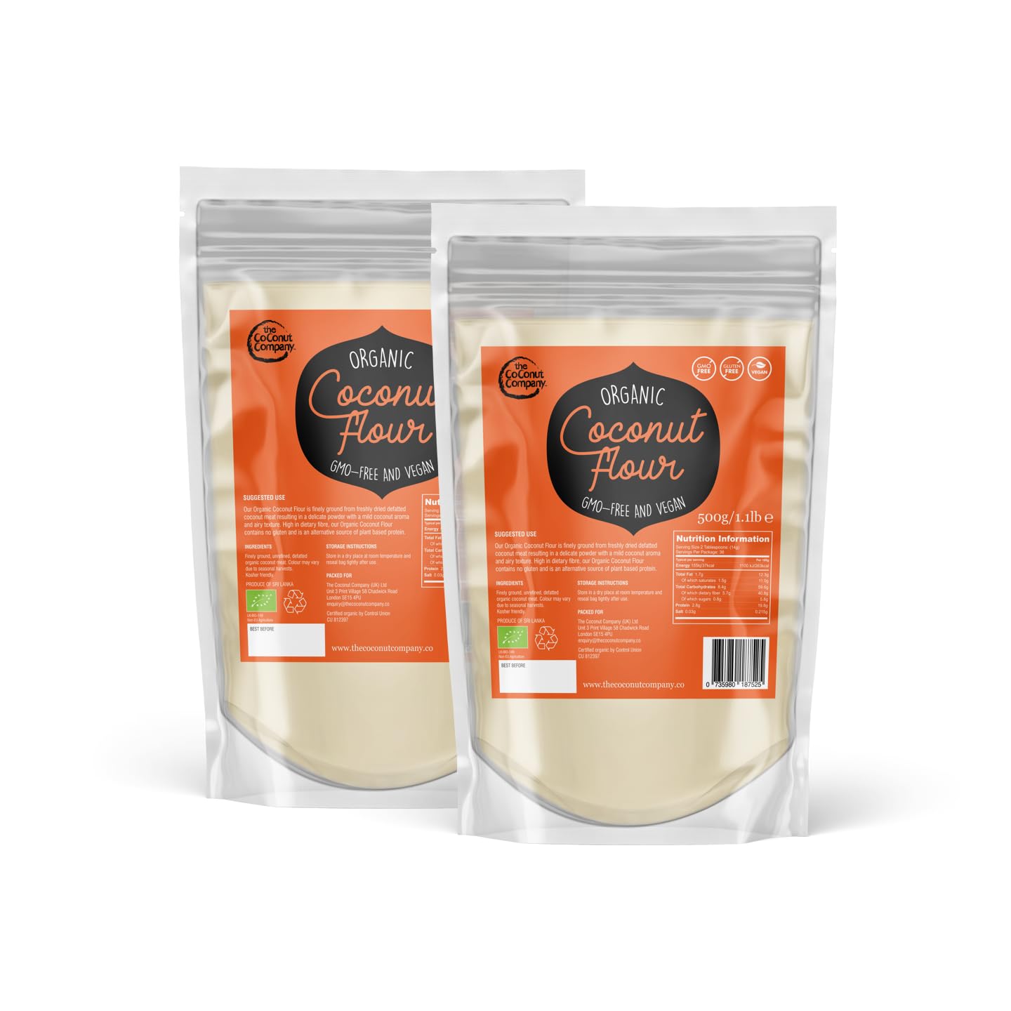 Organic Coconut Flour 500g - 2 PACK, Vegan, Raw, Naturally Gluten-free ...