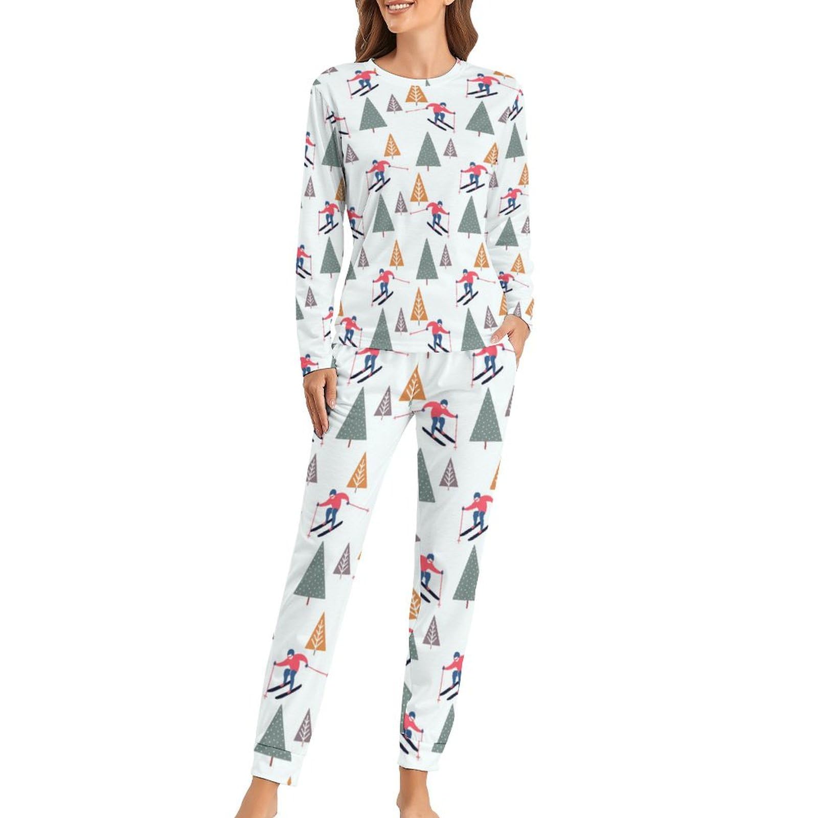 Amazon.com: Winter Skiing Players Womens Pajamas Set 2 Piece Loungewear ...