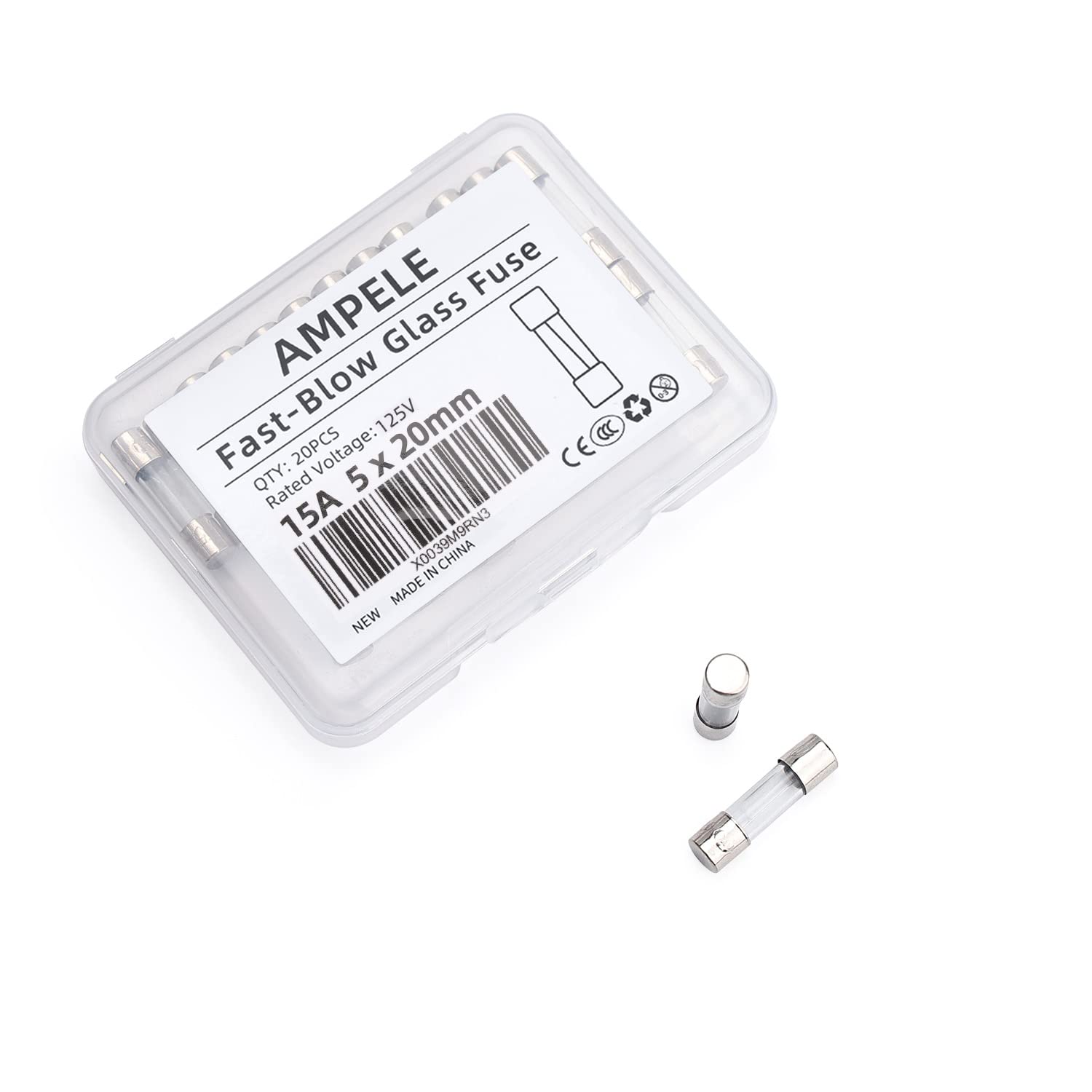 Car Fuses 15 Pack F15AL 15A Fast-Blow Glass Fuses - 5x20mm 125V/250V ...