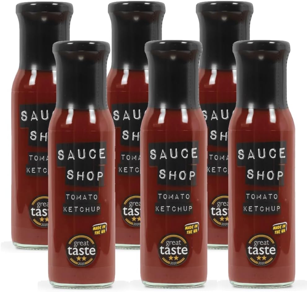 Sauce Shop - Tomato Ketchup, Pack of 6, All Natural Ingredients, Vegan, 6x 255g Glass Jars ...