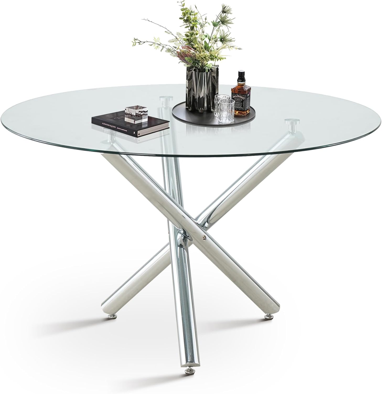 Amazon.com: 43" Modern Glass Dining Table for 4-6,Round Glass Kitchen ...