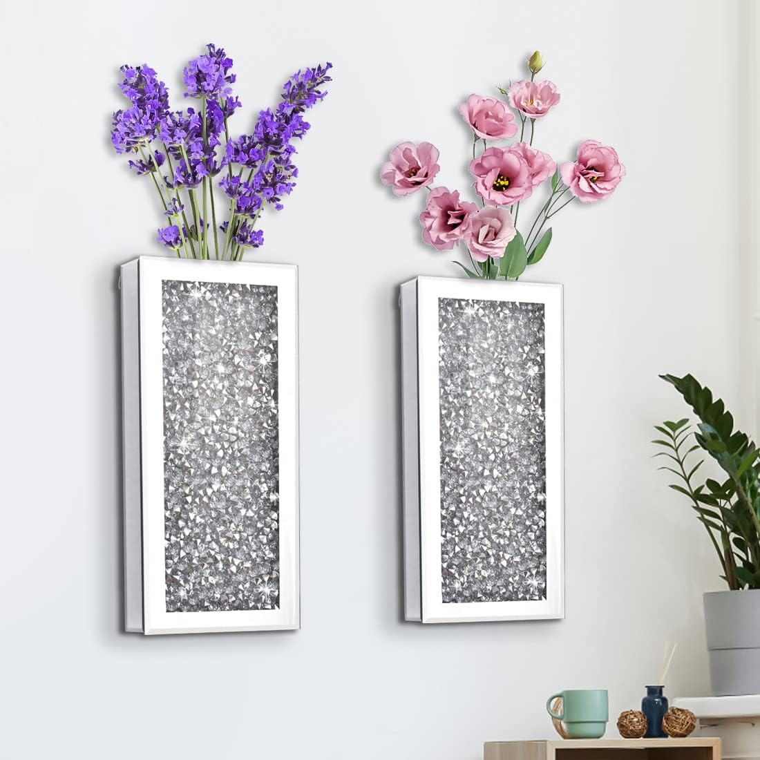 Amazon.com: Azonsdop Crystal Silver Diamond Mirrored Vase, Elegant ...