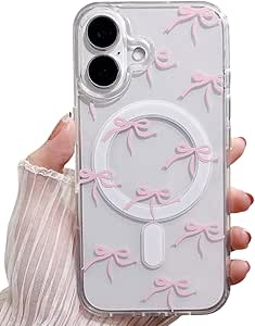 Amazon.com: MINSCOSE for iPhone 16 Clear Case Compatible with Magsafe,Cute Ribbon Bow Pattern ...