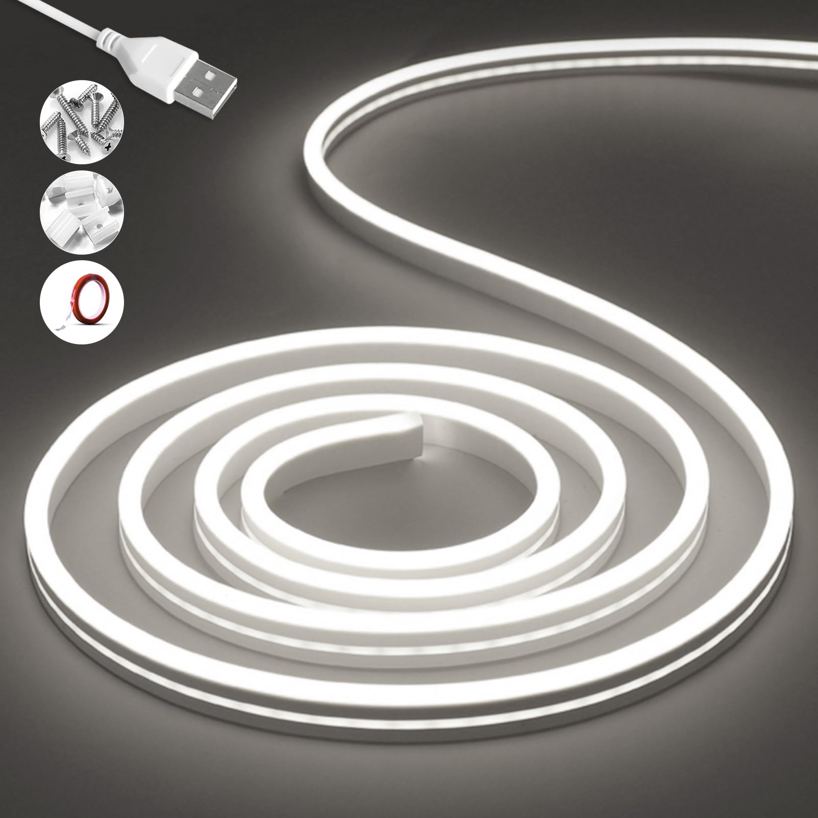 SUCIKORIO USB Neon LED Strip Light 2m / 6.6ft, Waterproof IP65 LED ...