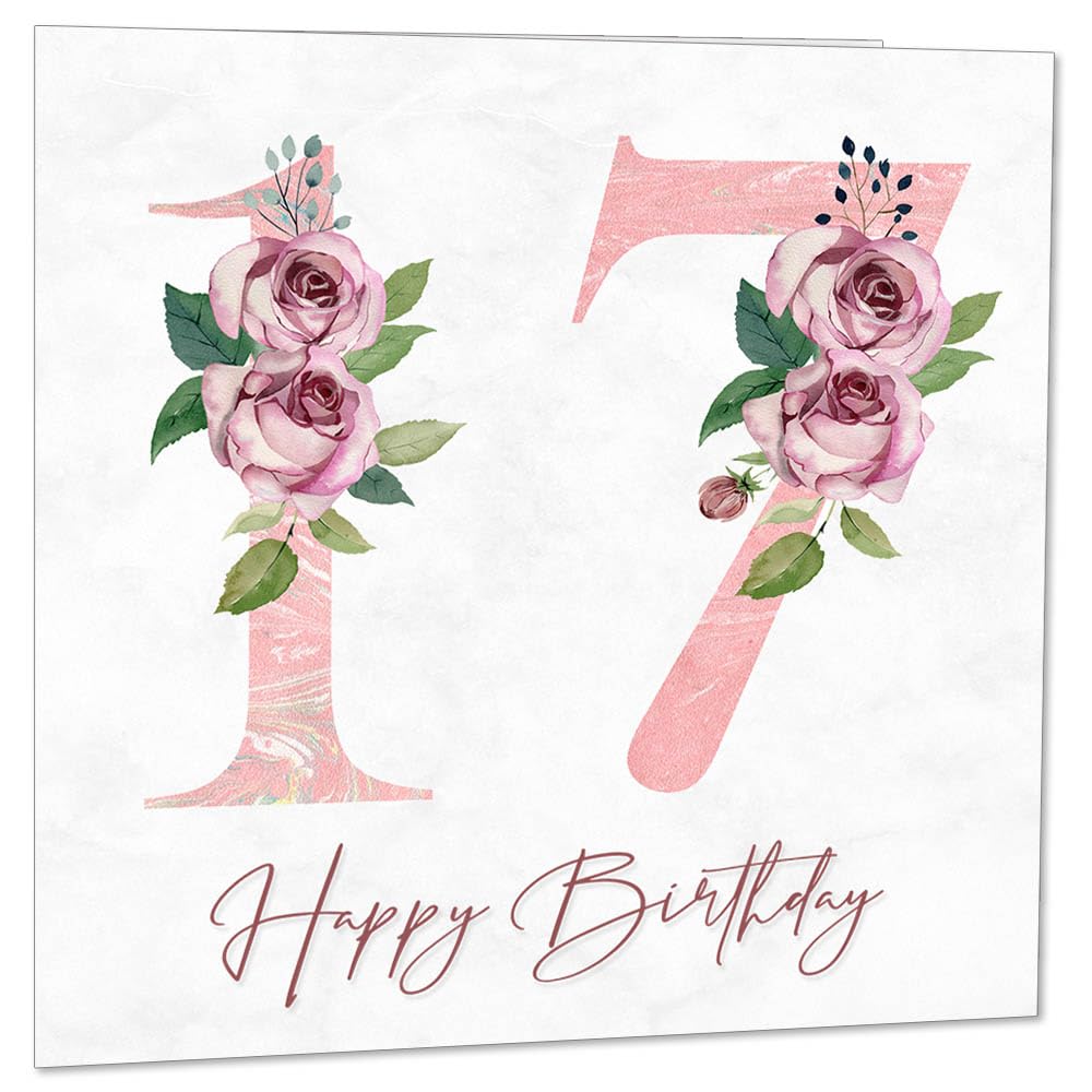 17th Birthday Card for Girls - Floral 17th Birthday Cards for 17 year ...