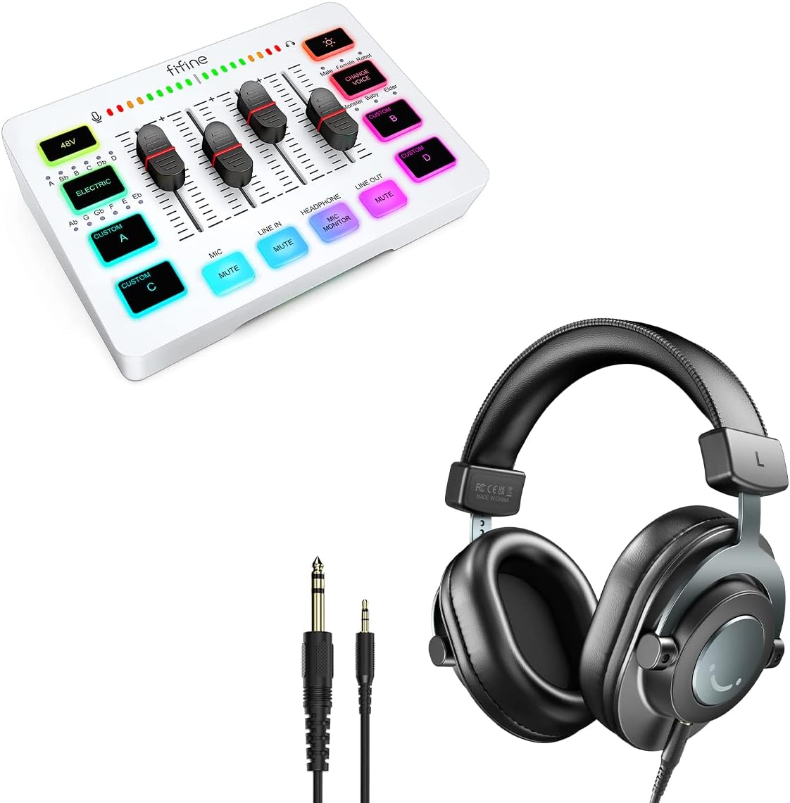 Amazon.com: FIFINE Audio Mixer and Studio Monitor Headphones,Gaming PC ...