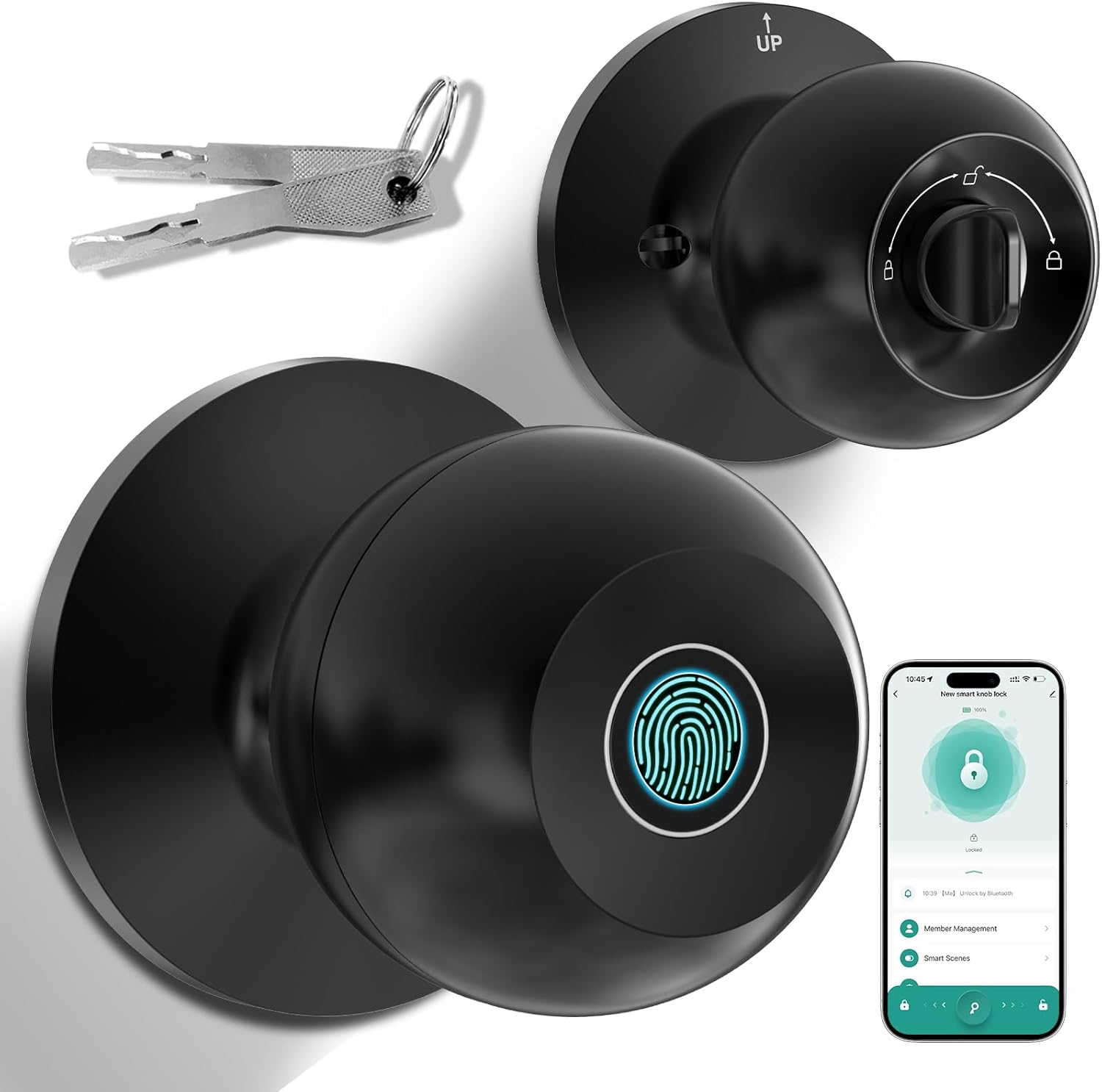 Usteetic Smart Door Knob, Fingerprint Door Locks for Bedrooms with App ...
