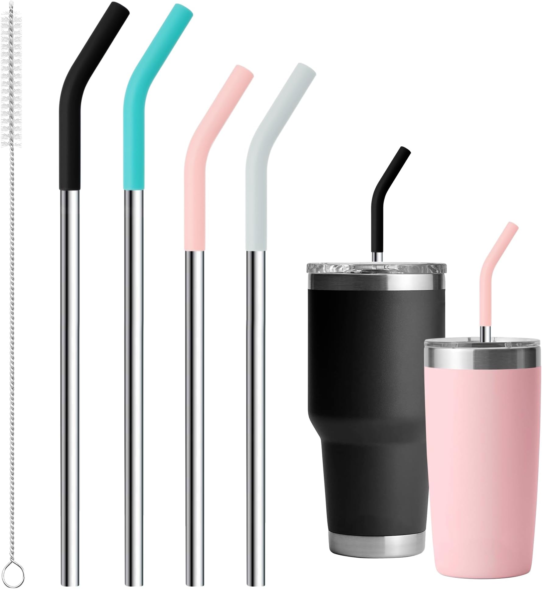 Amazon.com: Reusable Metal Straws with Silicone Tip, 4 Pcs Stainless ...