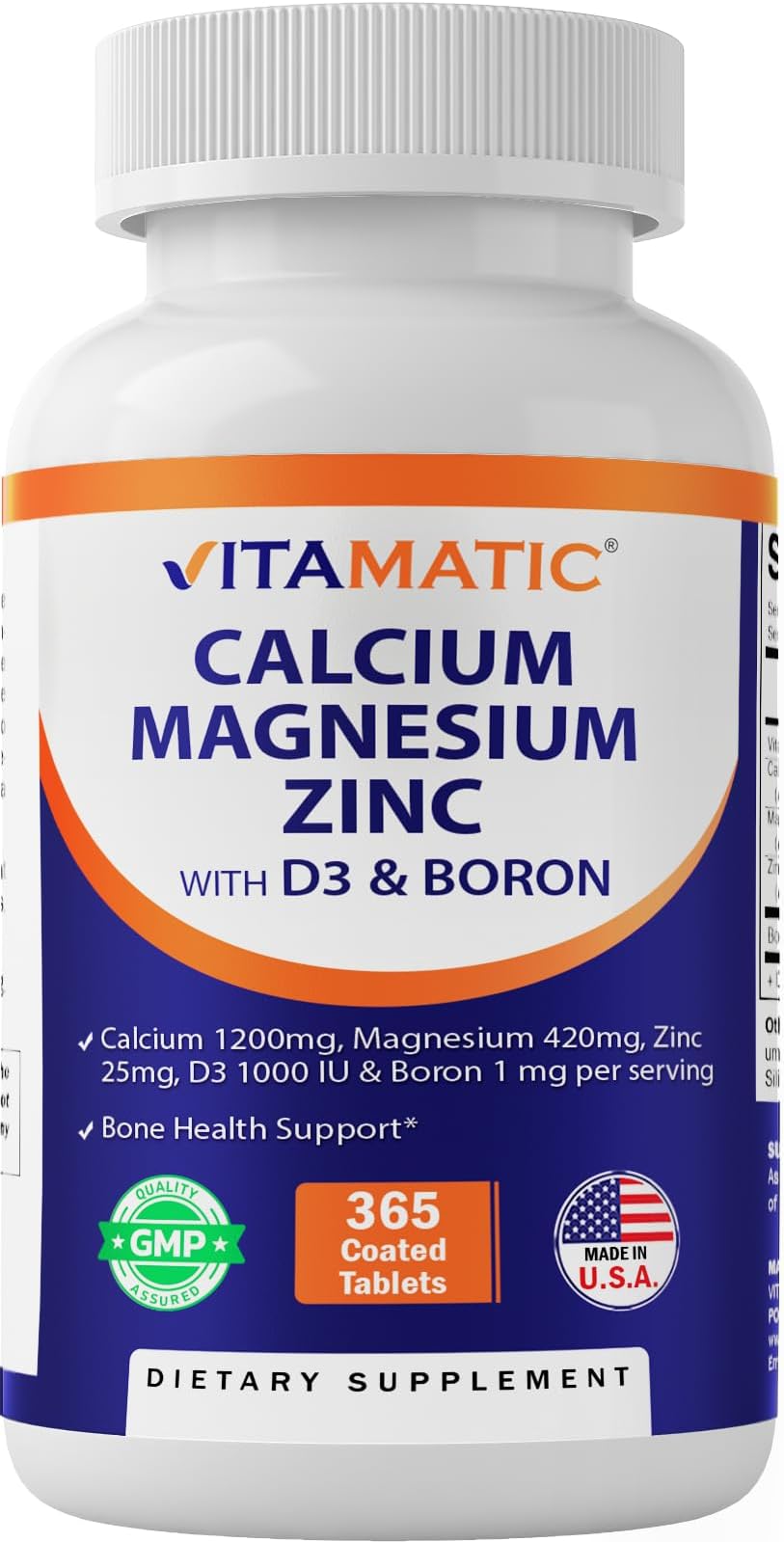 Amazon.com: Vitamatic Calcium Magnesium Zinc D3 Boron | 365 Coated Tablets Supplement | Calcium ...