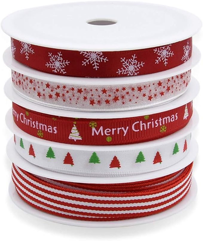 Christmas Grosgrain Ribbon Bundle - 5 Roll 5M Colorful Xmas Theme Wide ...