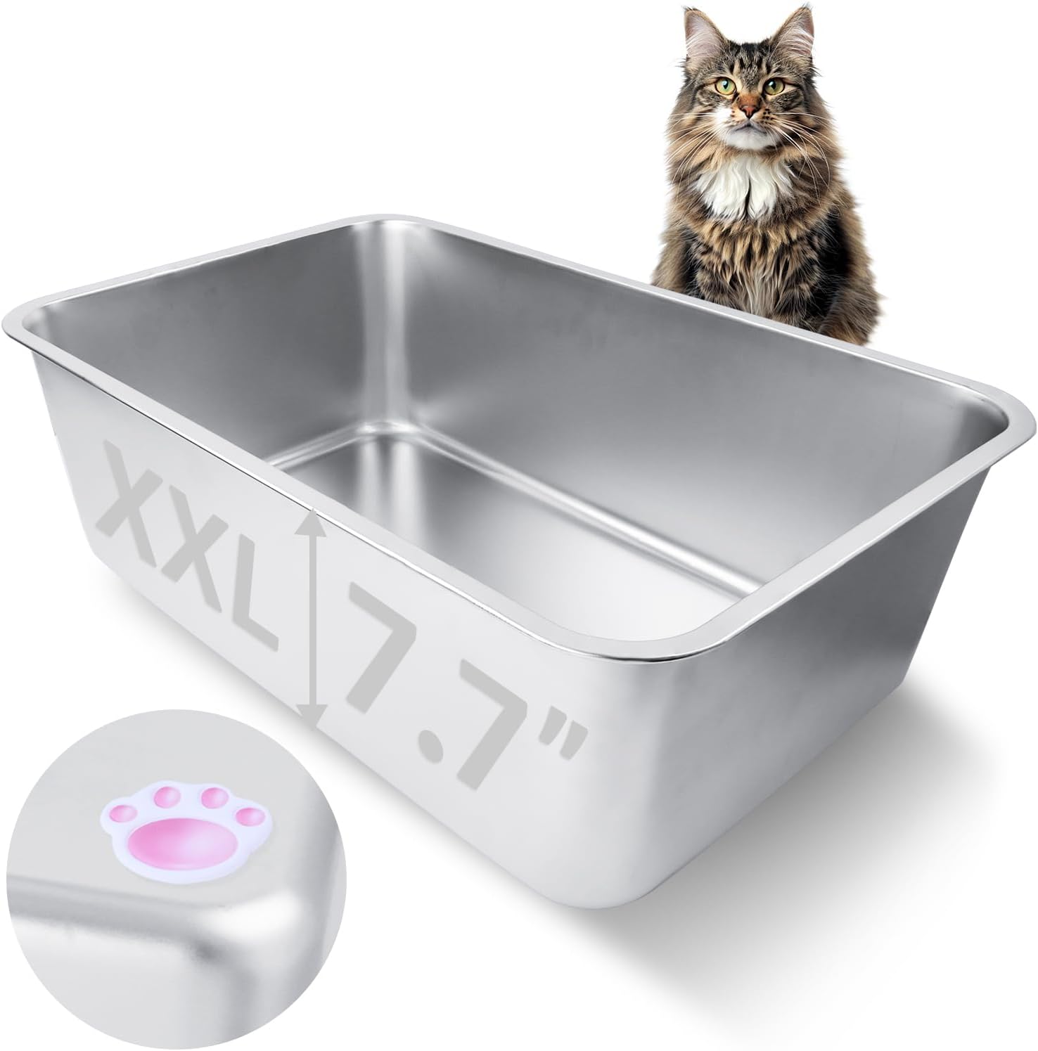Amazon.com: PWTAA Stainless Steel Cat Litter Box, High Side Cats Toilet ...