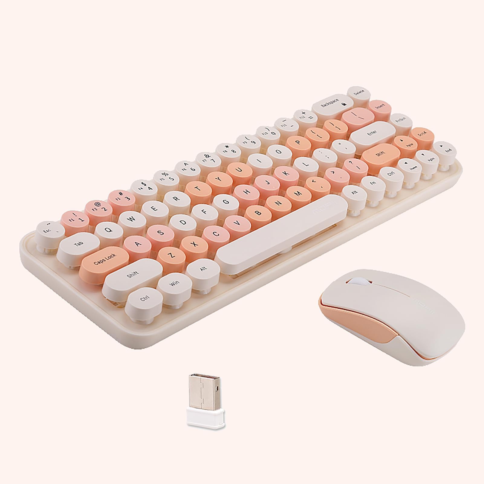 Compact Wireless Keyboard and Mouse Combo, Colorful Round Keycap ...
