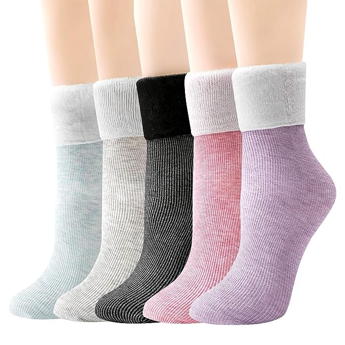 Buy WKLOUYHE 5 Pairs Womens Winter Warm Thick Snow Socks Thermal Wool ...