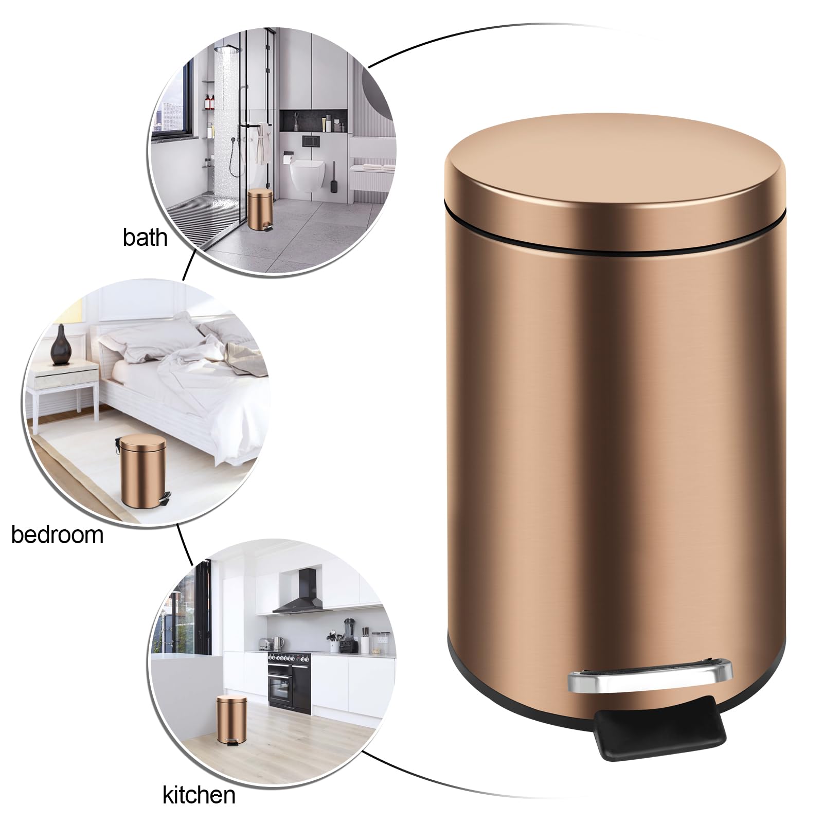 Snapklik.com : Garbage Bin, Gold Stainless Steel Foot Open Lid Garbage ...