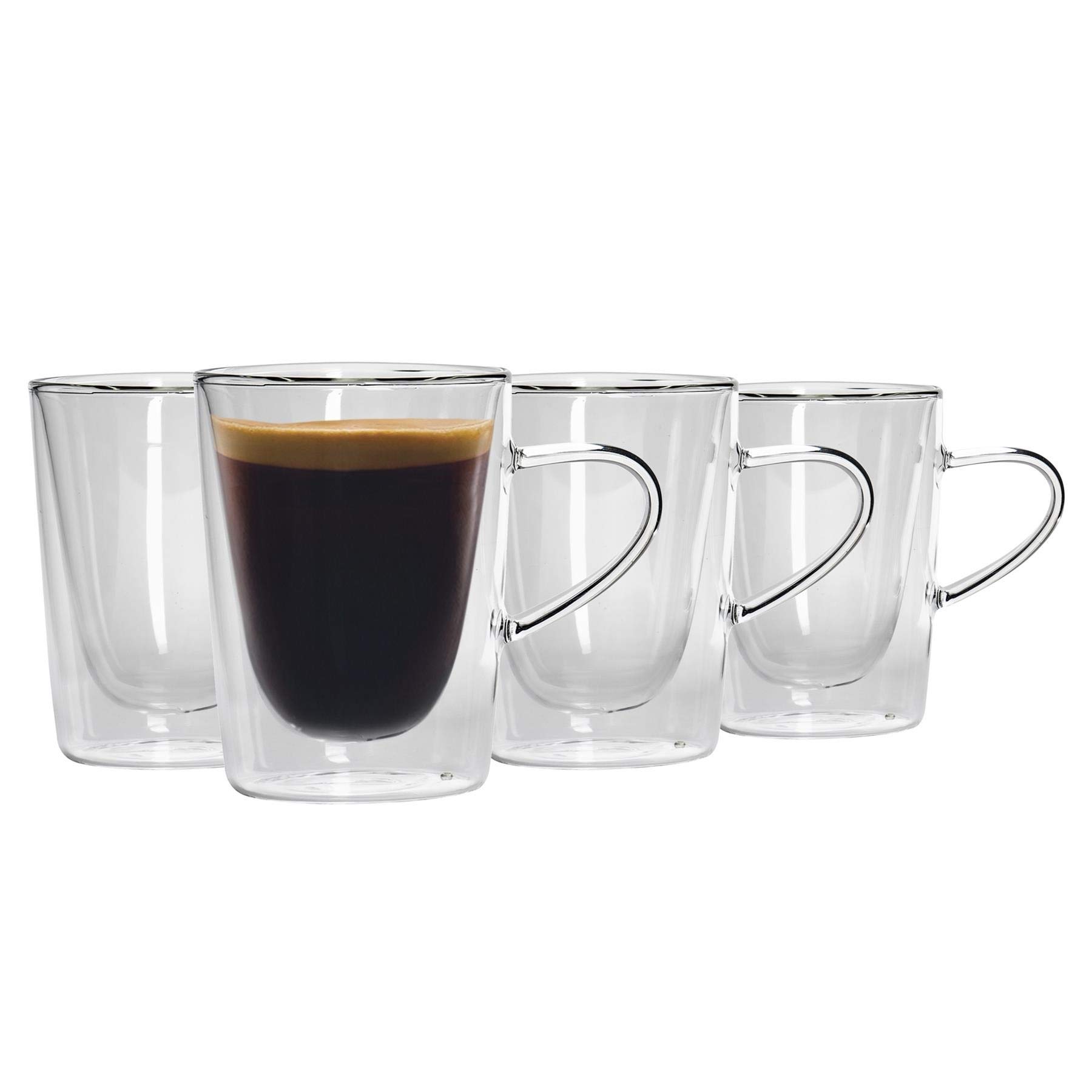 Rink Drink Double Walled Coffee Cups - 285ml - Pack of 6 - Heat Resistant Glass Coffee Mugs ...