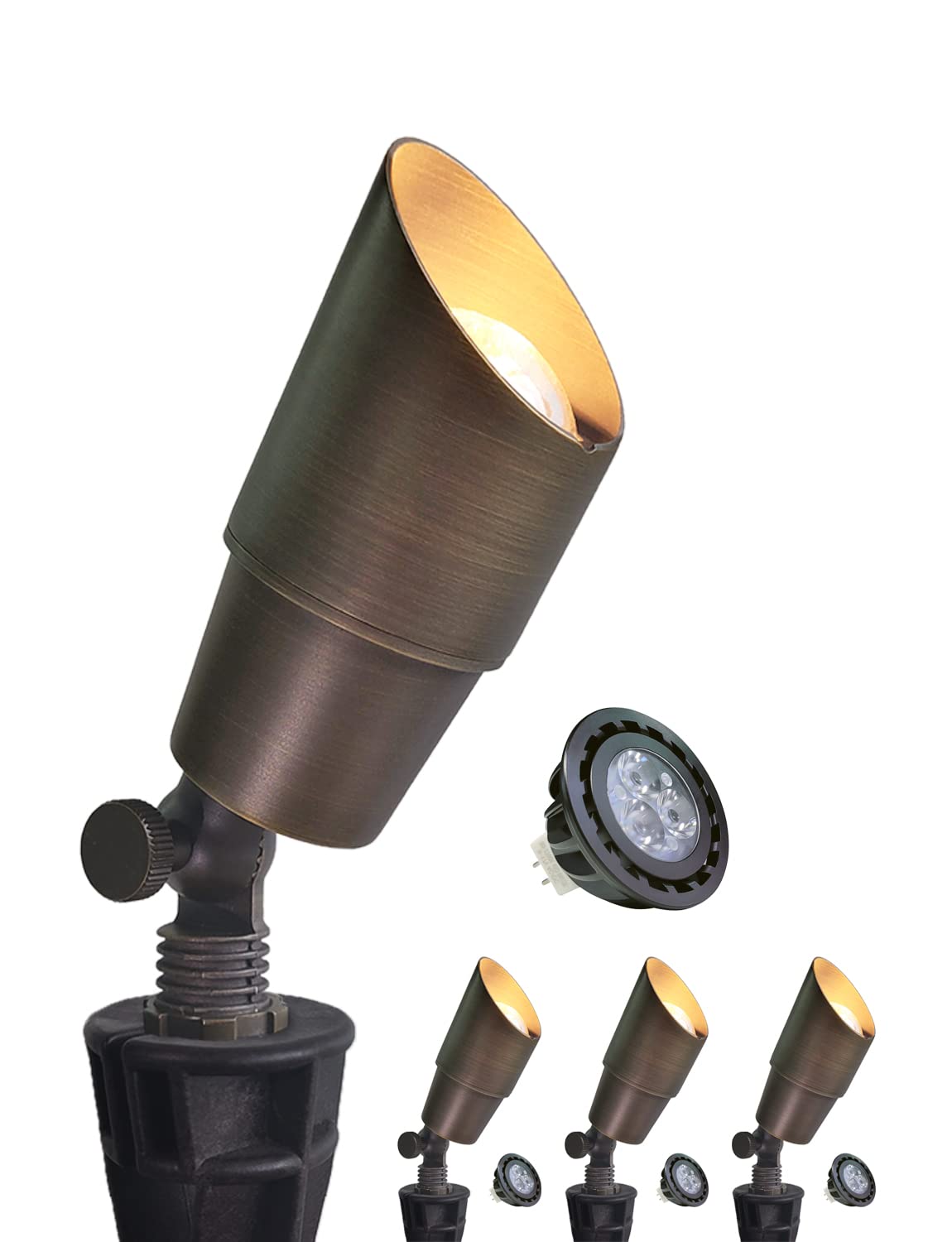 MALORY Brass Landscape Spotlight 4-Pack with Bulb(S01), Low Voltage 12V ...