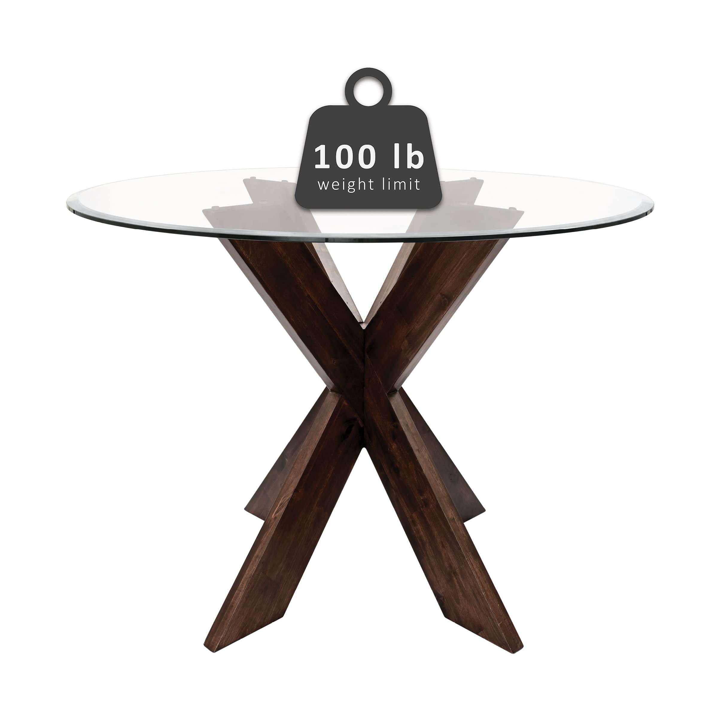 Powell Espresso Wood Glass Top Parnell X Base Dining Table