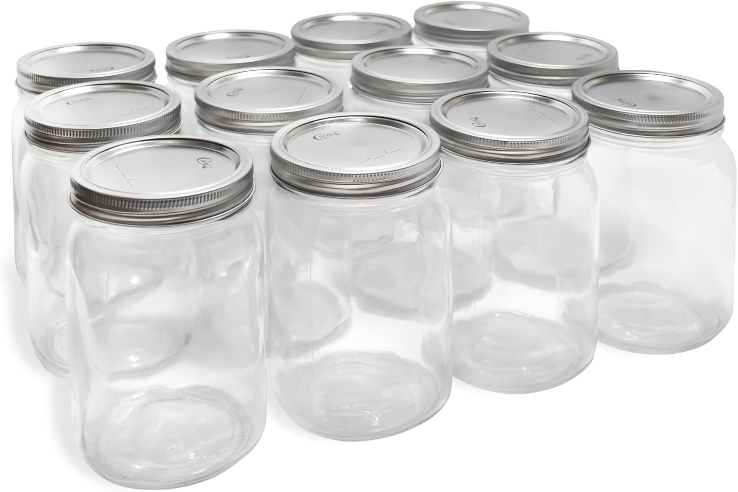 Amazon.com: 12 Pack Mason Jars 32 Oz Glass Jars with Silver Metal Lid and Band Wide Mouth Jar ...