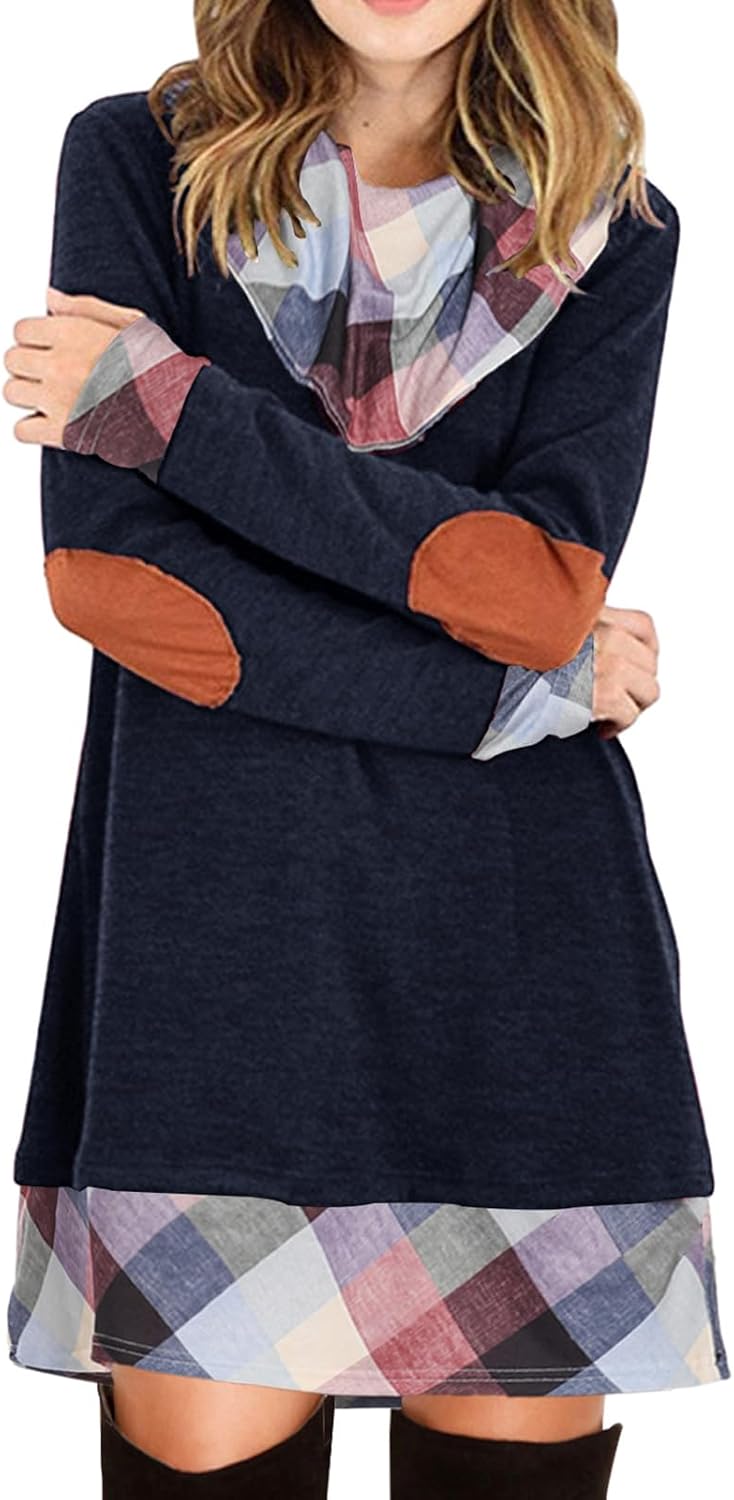 Alaster Queen Women's Long Sleeve Fall Dresses 2024 Trendy Casual Plaid Cowl Neck Winter Tunic ...