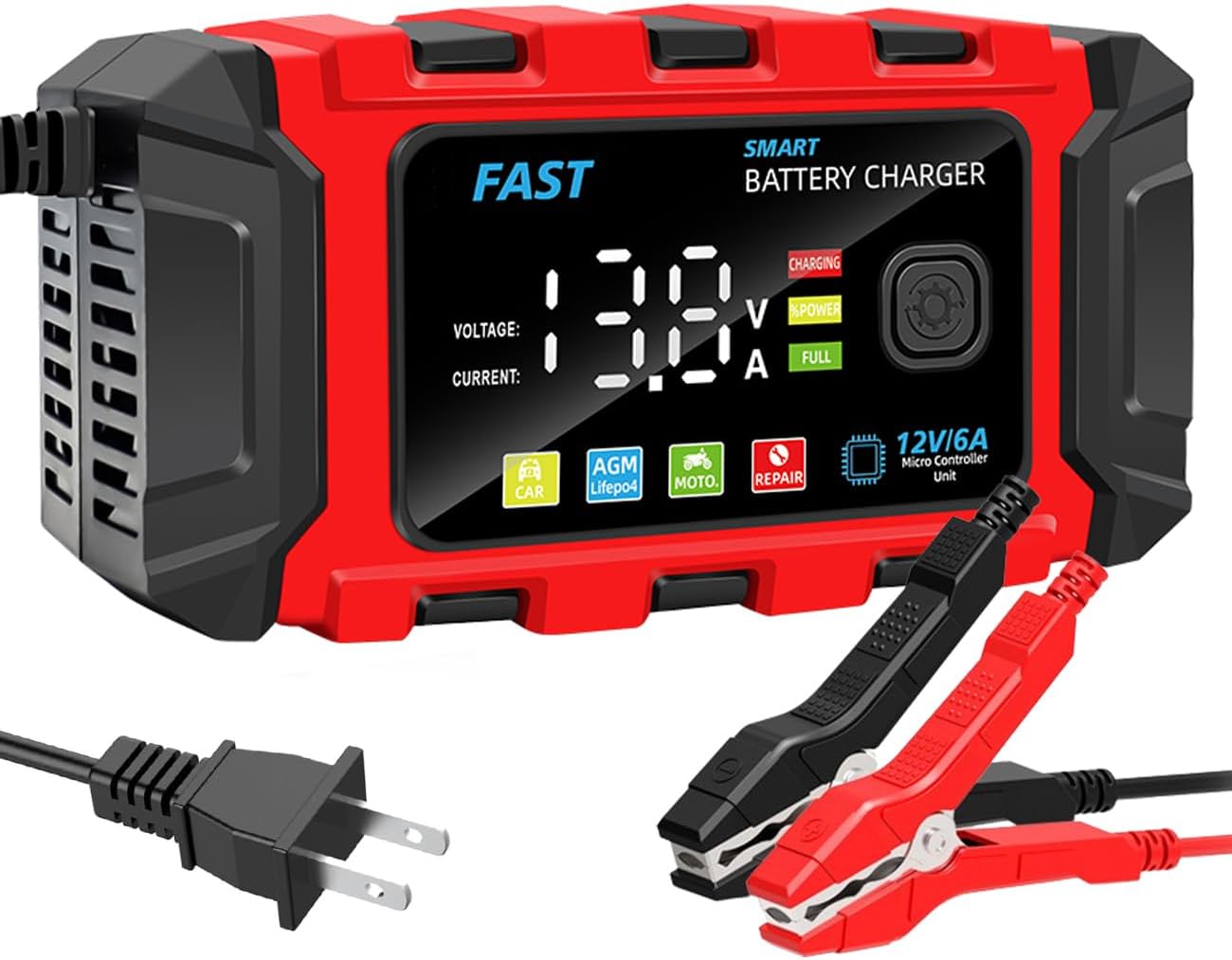 Amazon.com: 12V 6Amp Car Battery Charger, Trickle Charger Automotive ...