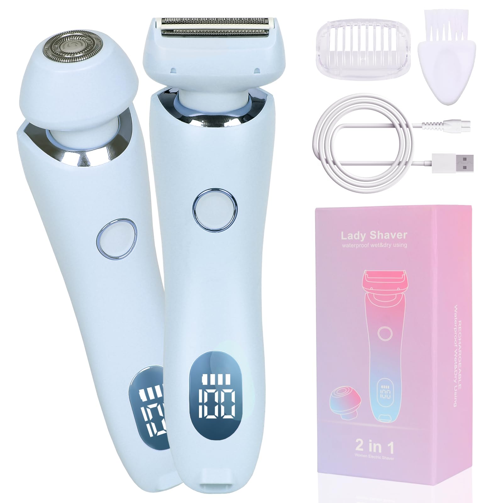 Lady Shavers for Women, Waterproof Electric Razor with Detachable Head ...