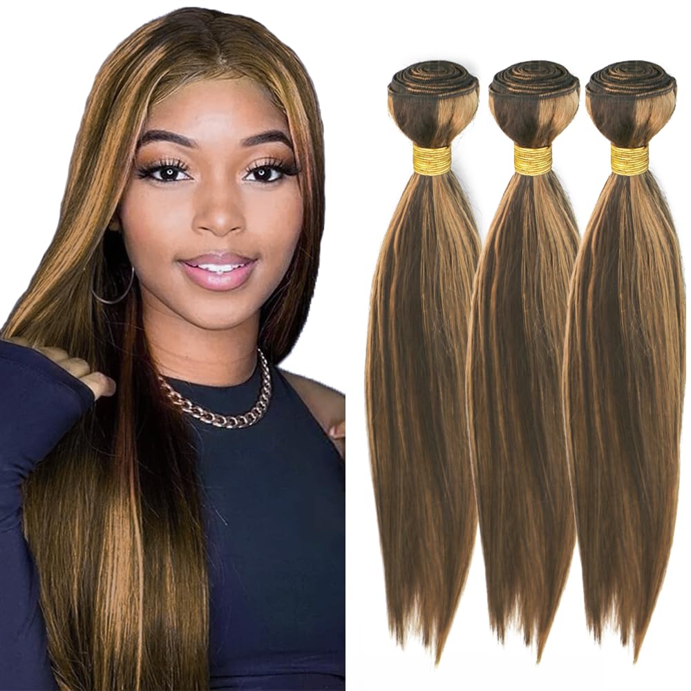 Amazon.com : Brown Human Hair Bundles Ombre Straight Bundles Human Hair ...