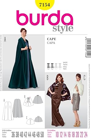 Amazon.com: BURDA 7154 CAPE (3 LENGTHS) SIZE 10-24 ~ SEWING PATTERN ...