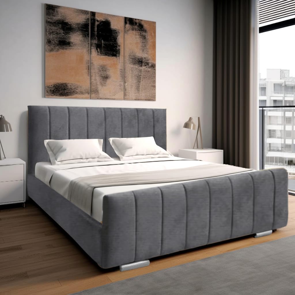 AU Gold Beds: Luxurious Upholstered Panel & Lined Headboard, Bed Frame ...