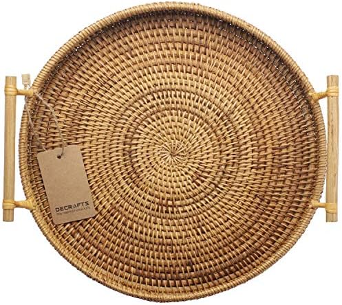 Amazon.com: HOMESSENT Round Rattan Tray - Large -14 x 2.75 Inches ...