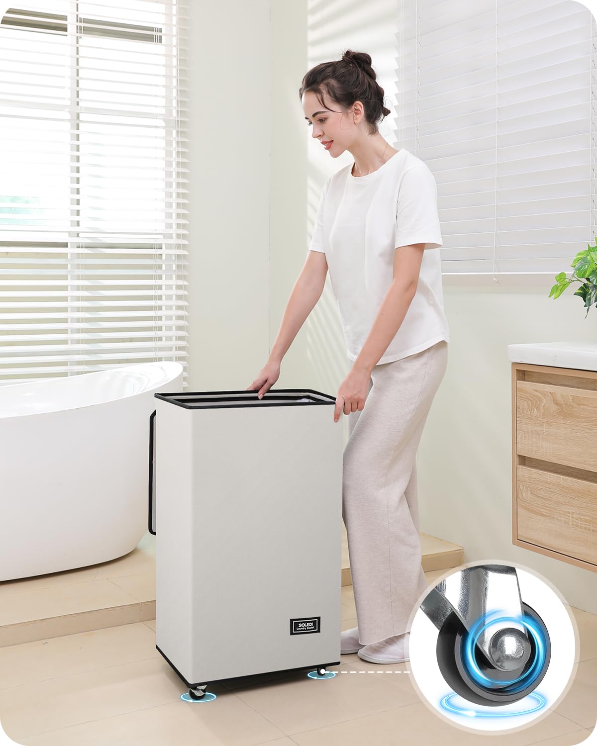 SOLEDI Laundry Basket with Wheels, Laundry Hamper with Lid 90L(23.8 gal ...