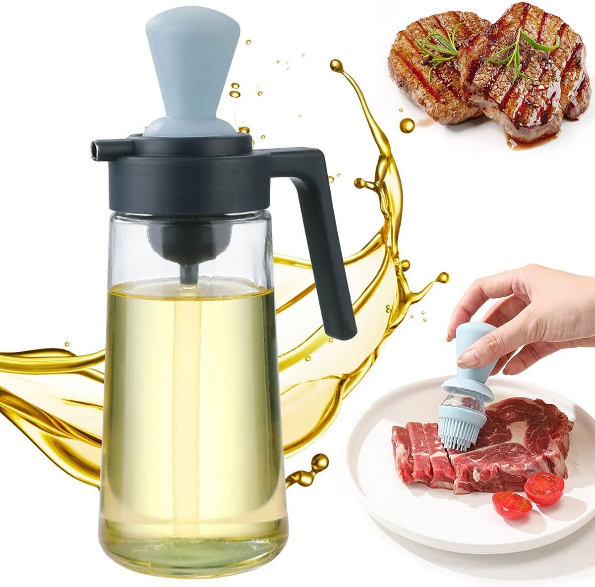 TASKHOUSE 550ml Oil Bottle with Brush, 2-in-1 Olive Oil Dispenser ...