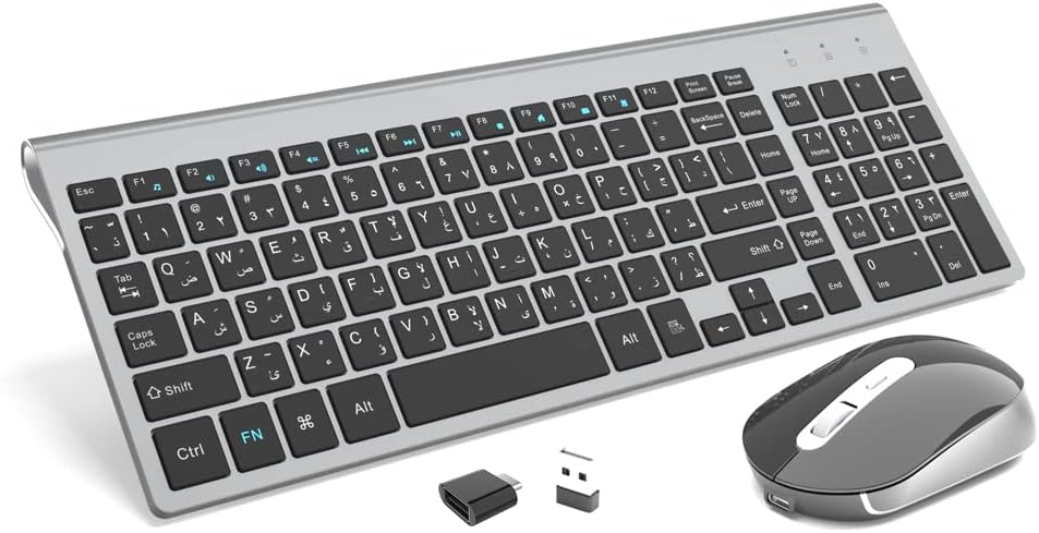 Wireless Keyboard and Mouse Arabic/English,Ultra Thin Design Keyboard ...