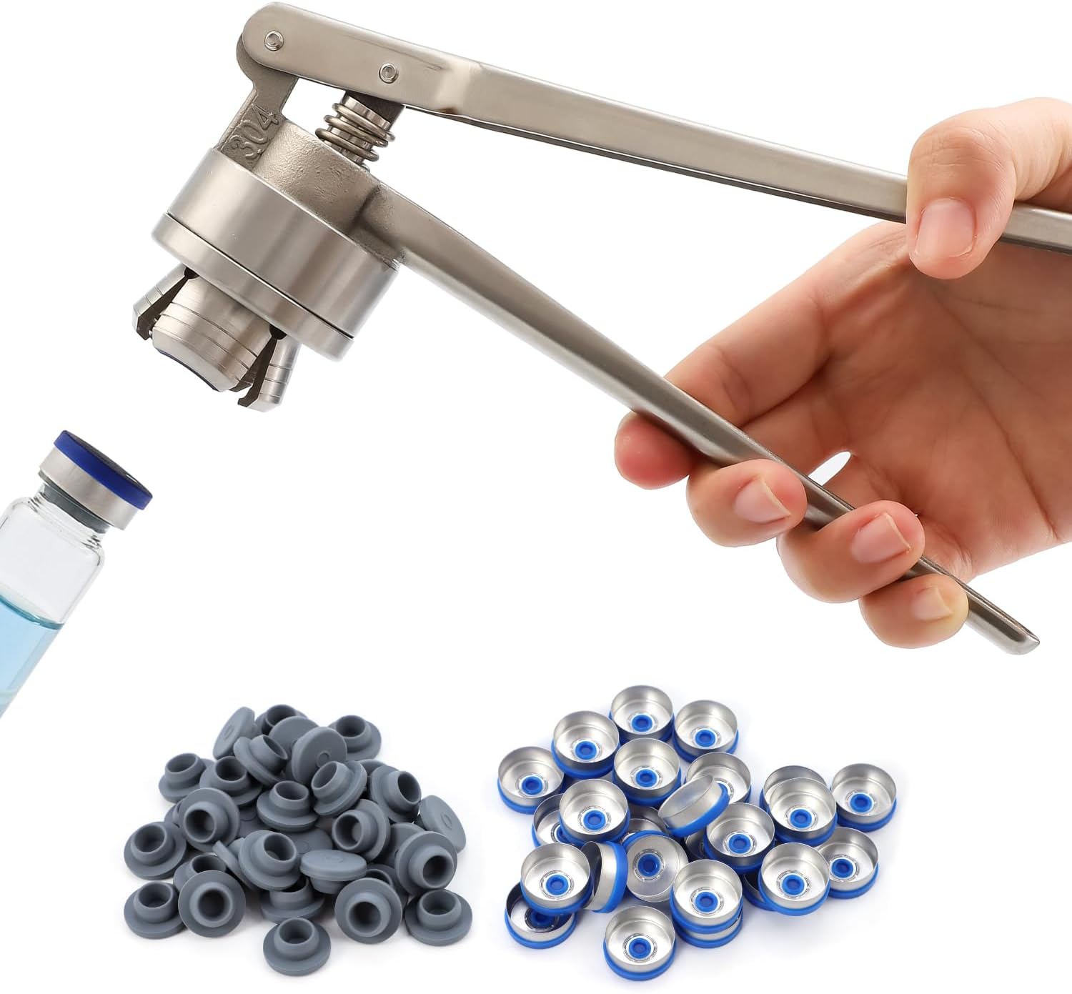 20mm Flip Vial Crimper, Manual Bottle Cap Crimping Tool With 100 Pcs ...