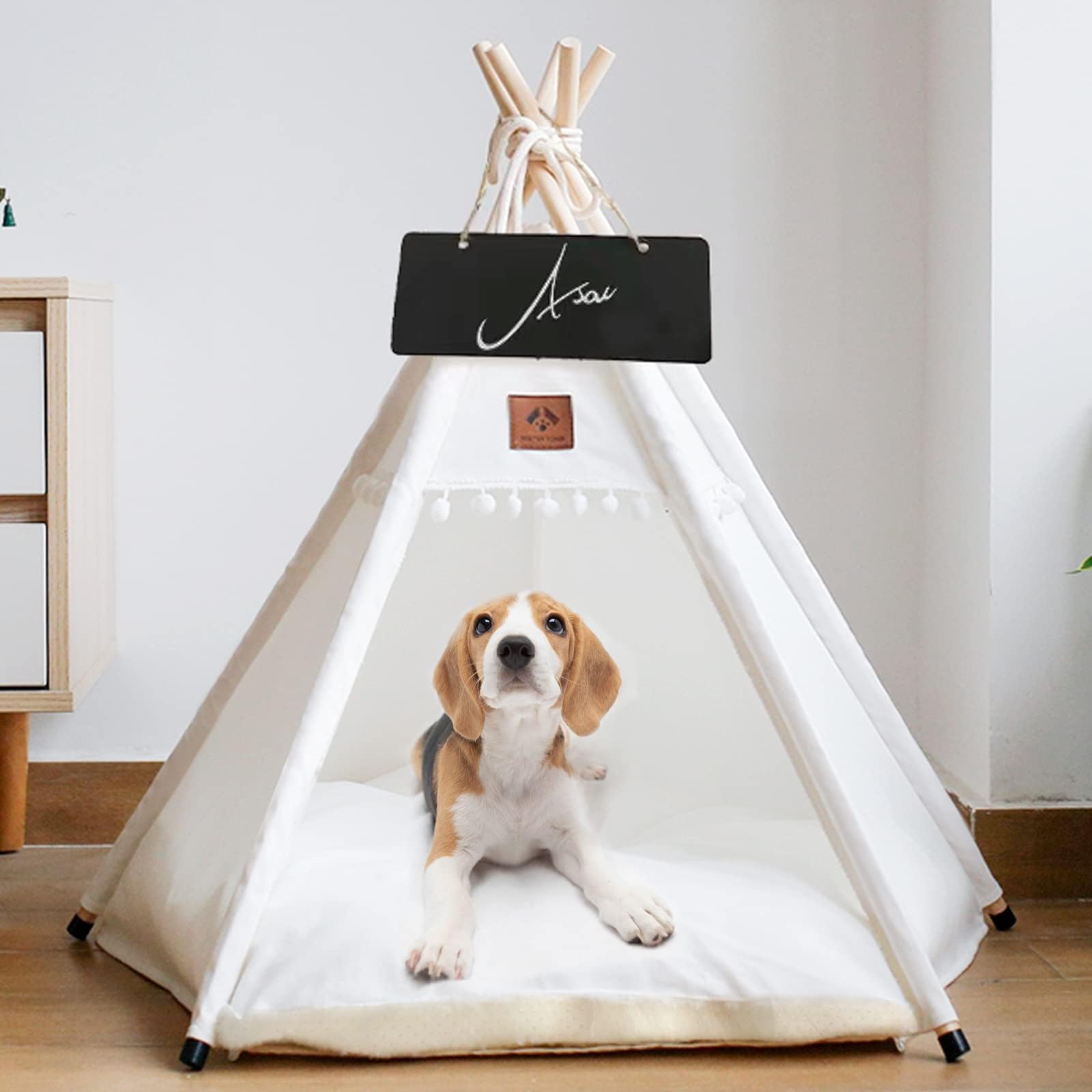 Dog Teepee Pet Tent Portable Dog Houses Puppy Teepee Cat Bed with Thick ...